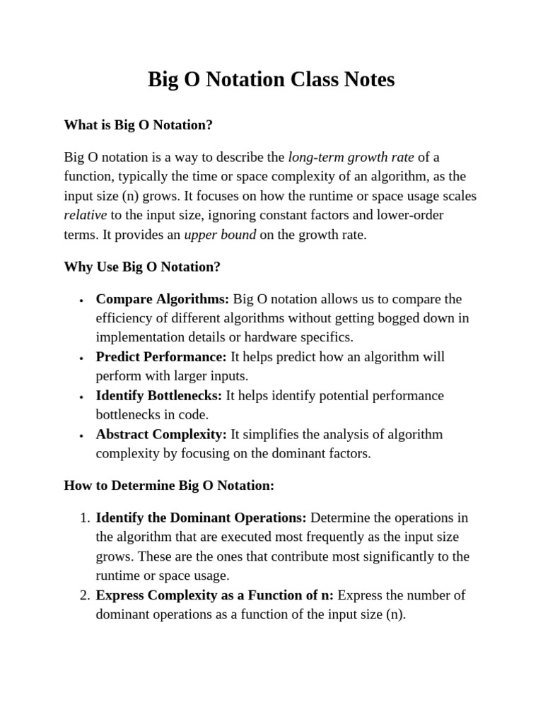 Big O Notation Class Notes | PDF | Time Complexity | Computational Science