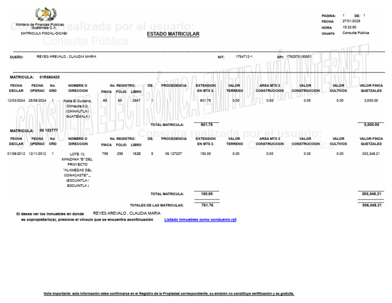 Estado Matricular | PDF | Ley de Tierras