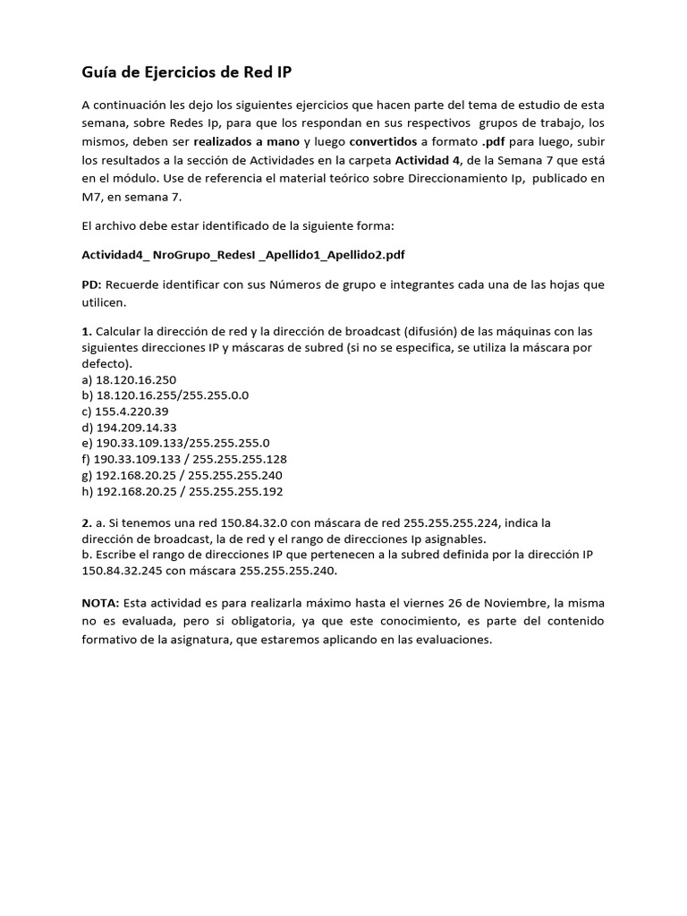 Guia de Ejercicios Red Ip | PDF