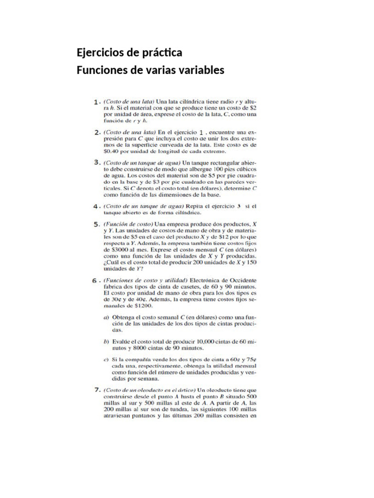 Ejercicios de Funciones de Varias Variables | PDF