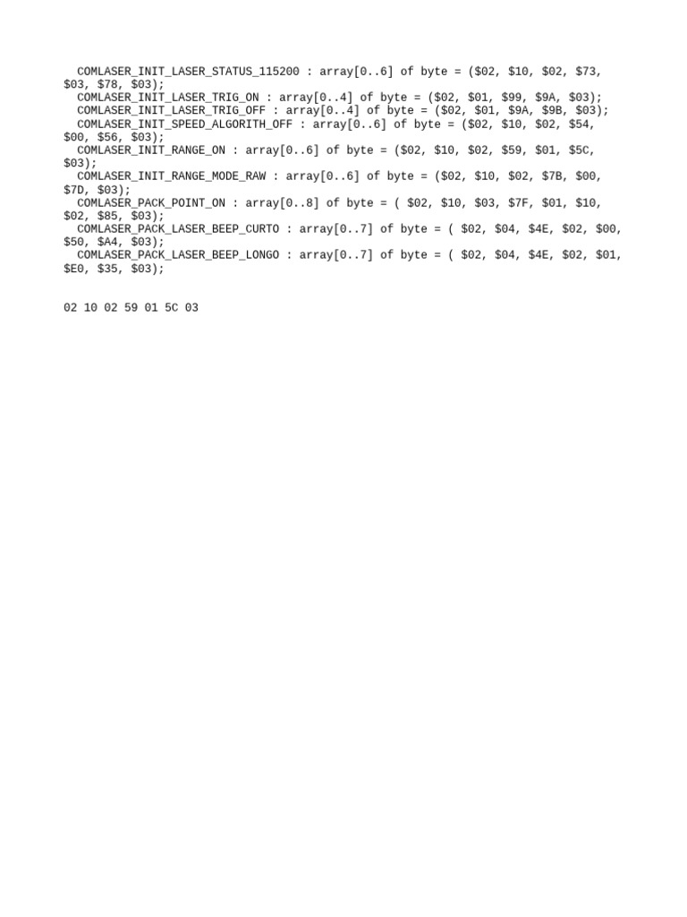 COMLASER Command Byte Arrays Overview | PDF