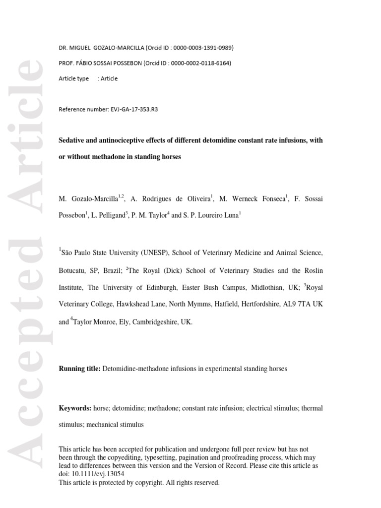 Sedative and Antinociceptive Effects of Different Detomidine Constant ...