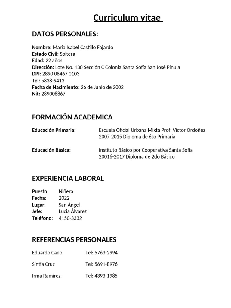 Curriculum Vitae de María Isabel Castillo | PDF