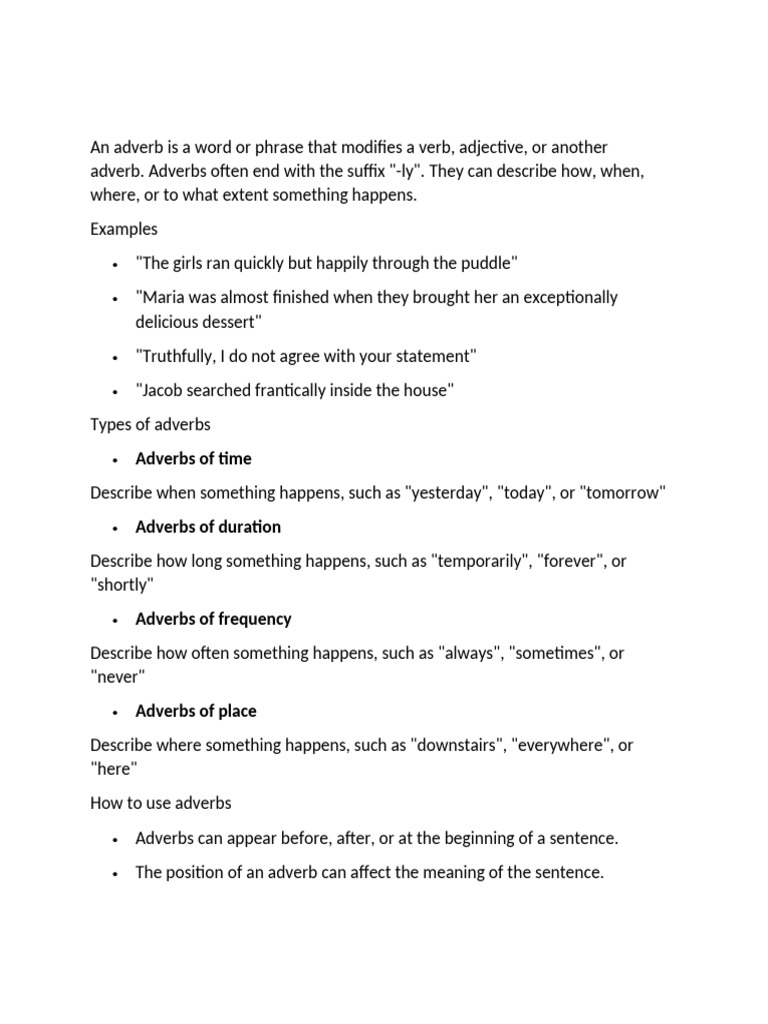 Understanding Adverbs: Types and Usage | PDF