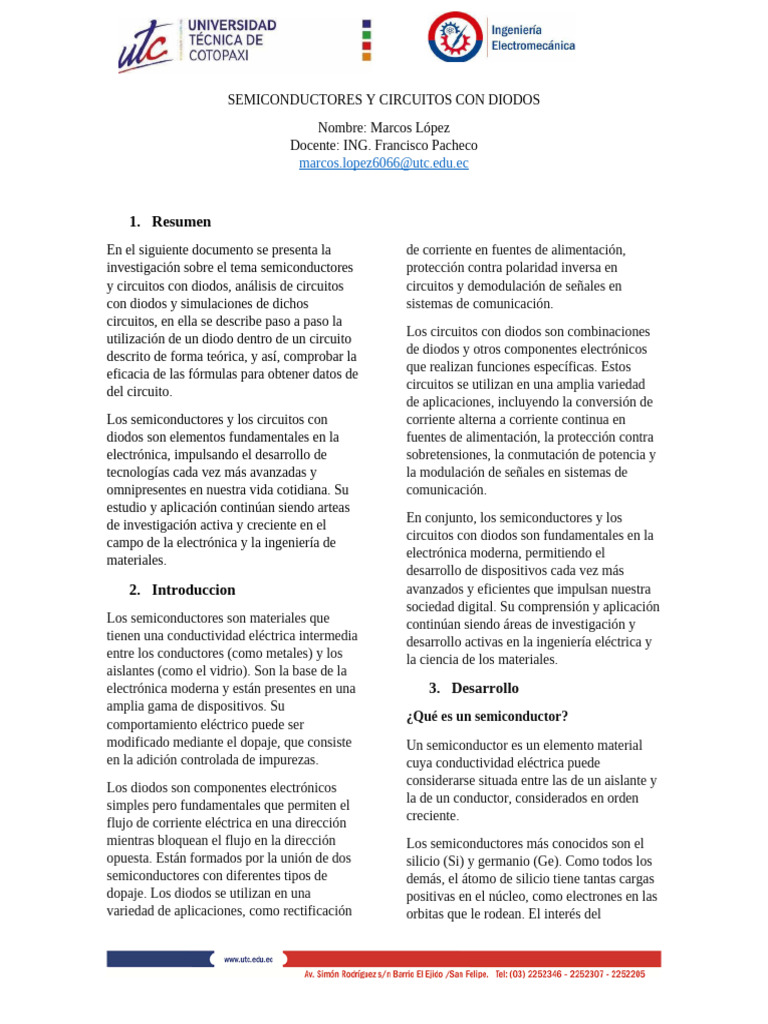 SEMICONDUCTORES Y CIRCUITOS CON DIODOS | PDF | Semiconductores | Dopaje (semiconductor)