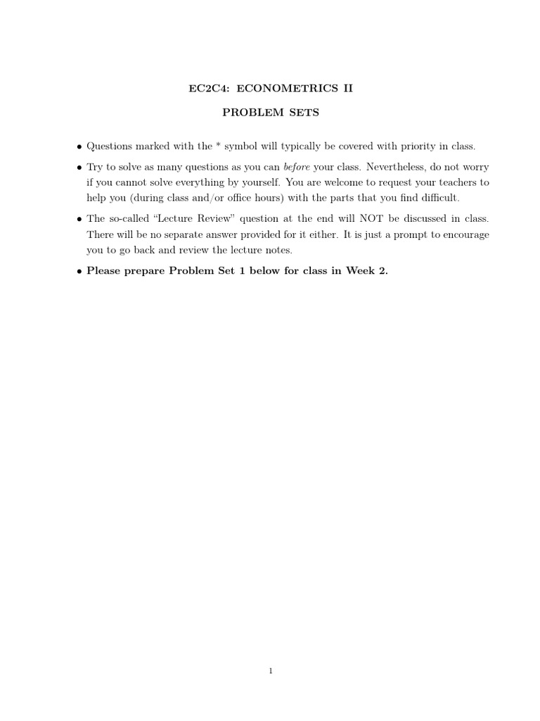 Econometrics Problem Sets | PDF | Linear Regression | Regression Analysis