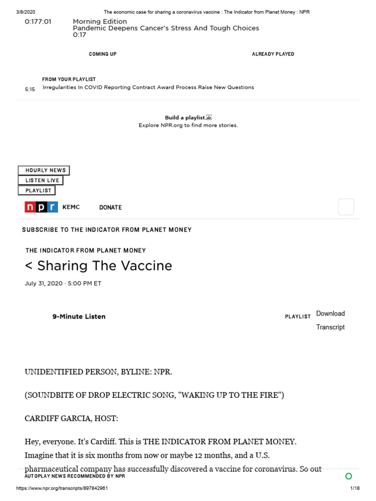 The Economic Case For Sharing A Coronavirus Vaccine - The Indicator ...