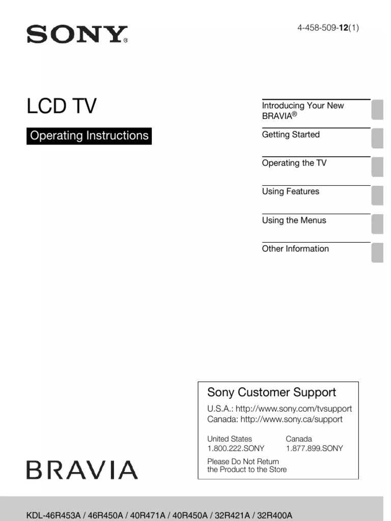 Manual de Usuario Sony Bravia KDL-32R400A (68 Páginas) | PDF
