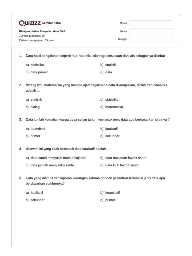 Ulangan Harian Penyajian Data SMP Kelas 7 | PDF