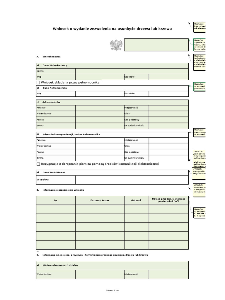 Formularz Wniosku o Wydanie Zezwolenia Na Usuniecie Drzewa Lub Krzewu | PDF