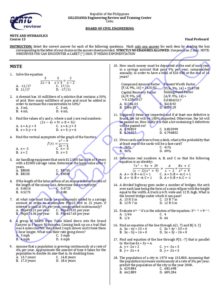 MSTE and Hyd Final Preboard-Unlocked | PDF | Circle