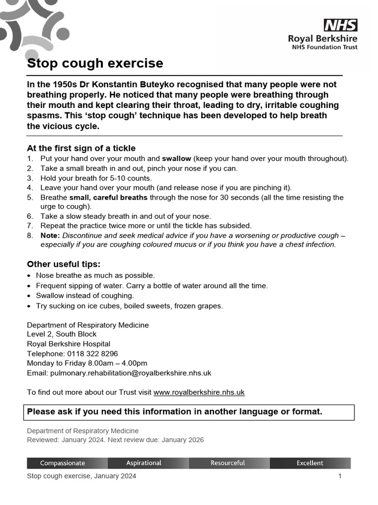 Buteyko Stop Cough Technique Guide | PDF