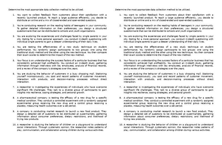 Determine The Most Appropriate Data Collection Method To Be Utilized ...