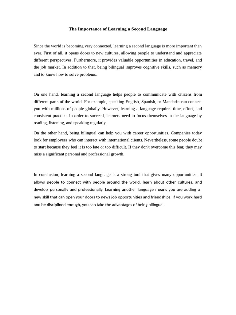 Benefits of Learning a Second Language | PDF