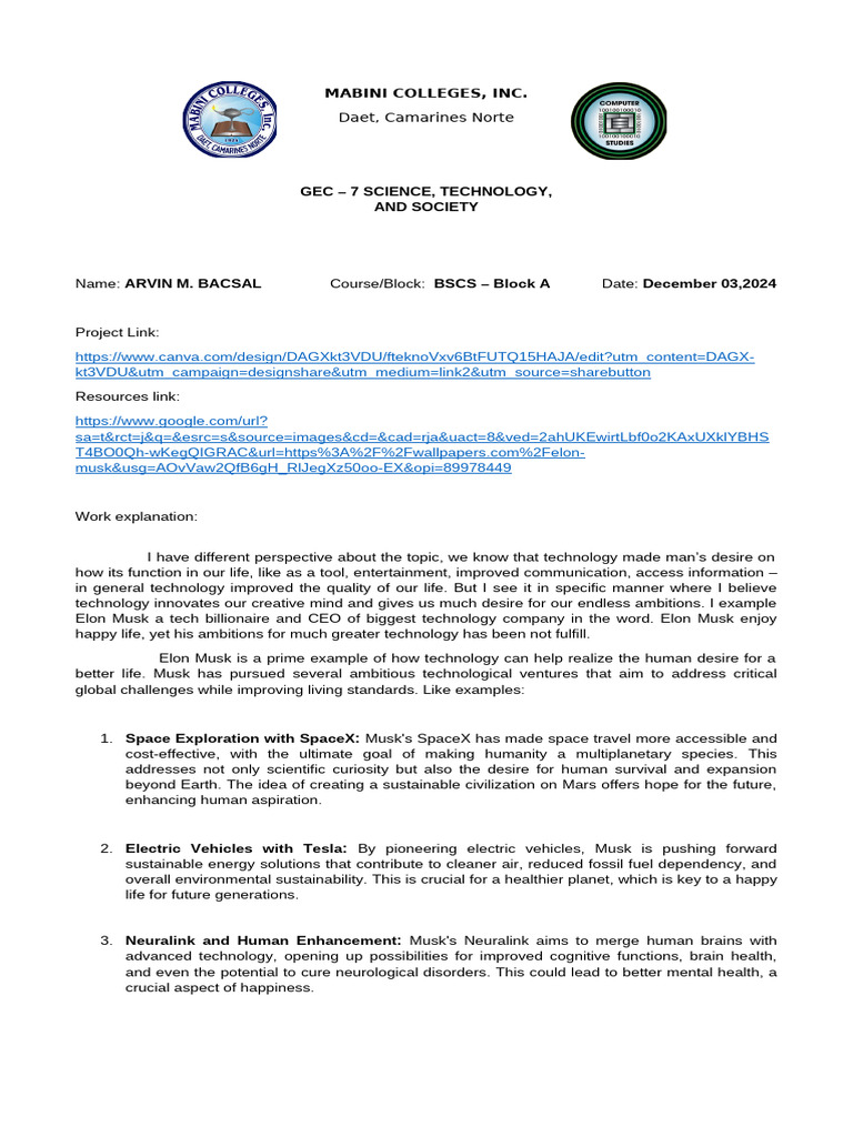 STS project collage | PDF | Elon Musk | Happiness