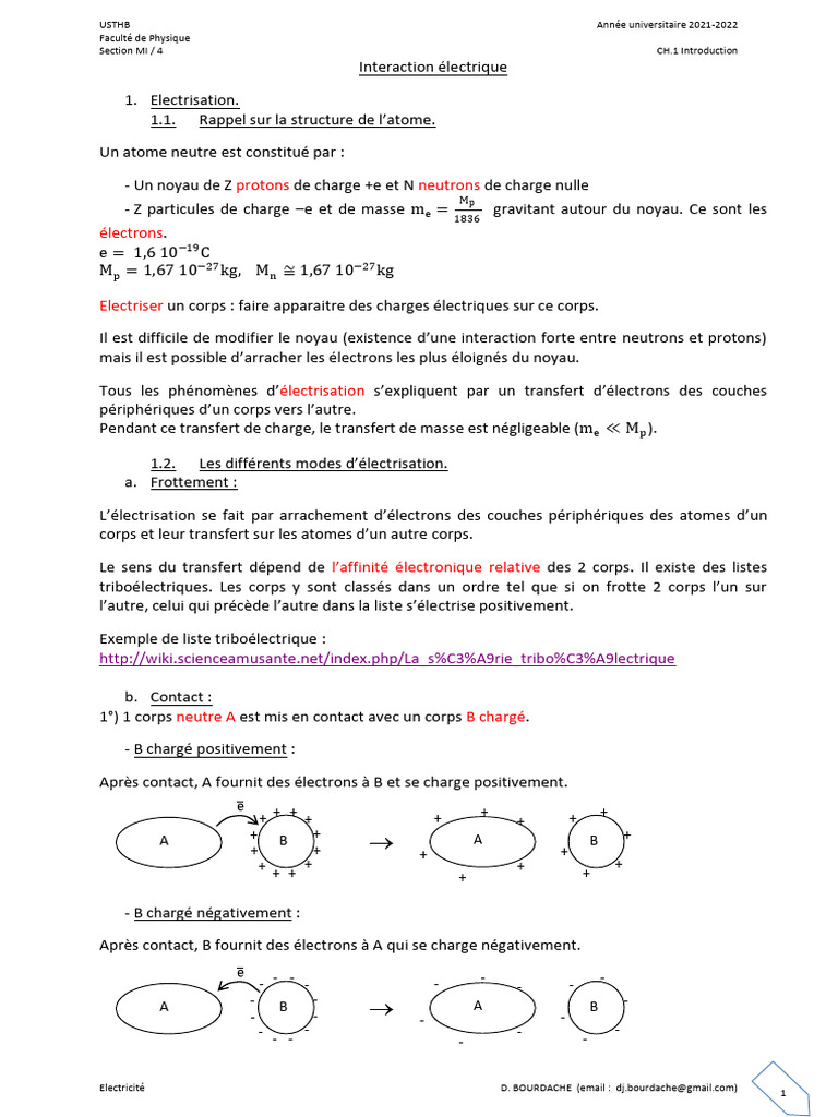 Introduction à l'Électricité et Électrisation | PDF | Charge électrique ...