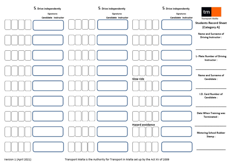 Student Driving Record Sheet | PDF | Road | Motor Vehicle