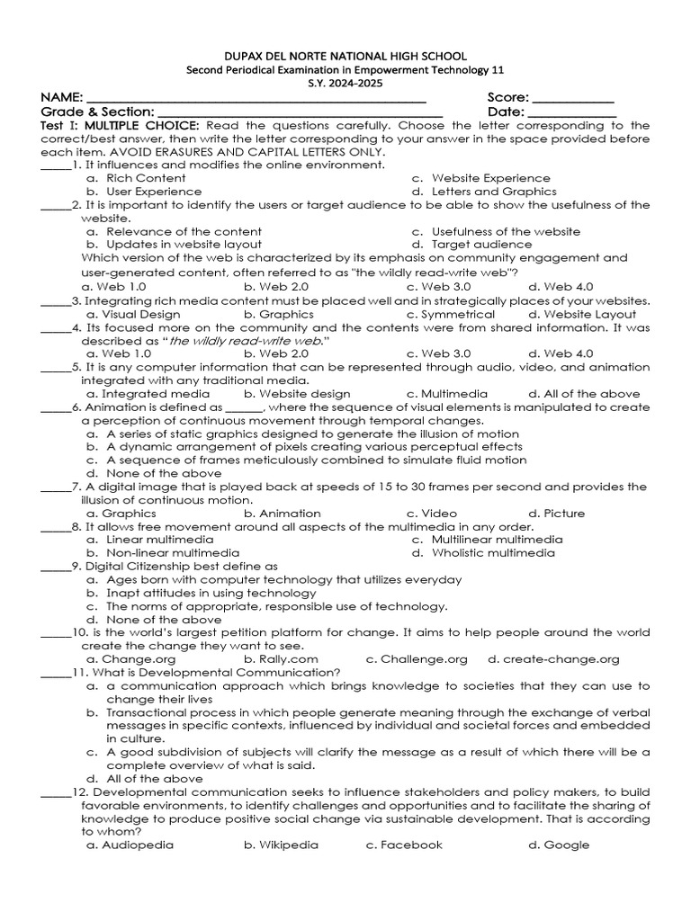 EmTech-Q2-Exam-35-copies | PDF | Prototype | Communication