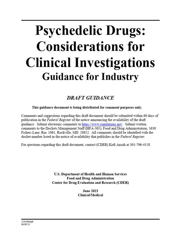 FDA Draft For Psychedelic Drugs 1687637187 | PDF | Clinical Trial ...