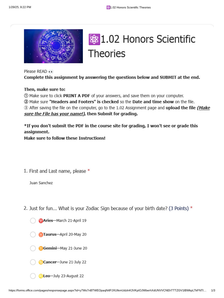Honors Science Assignment Guide | PDF | Zodiac | Astrological Sign