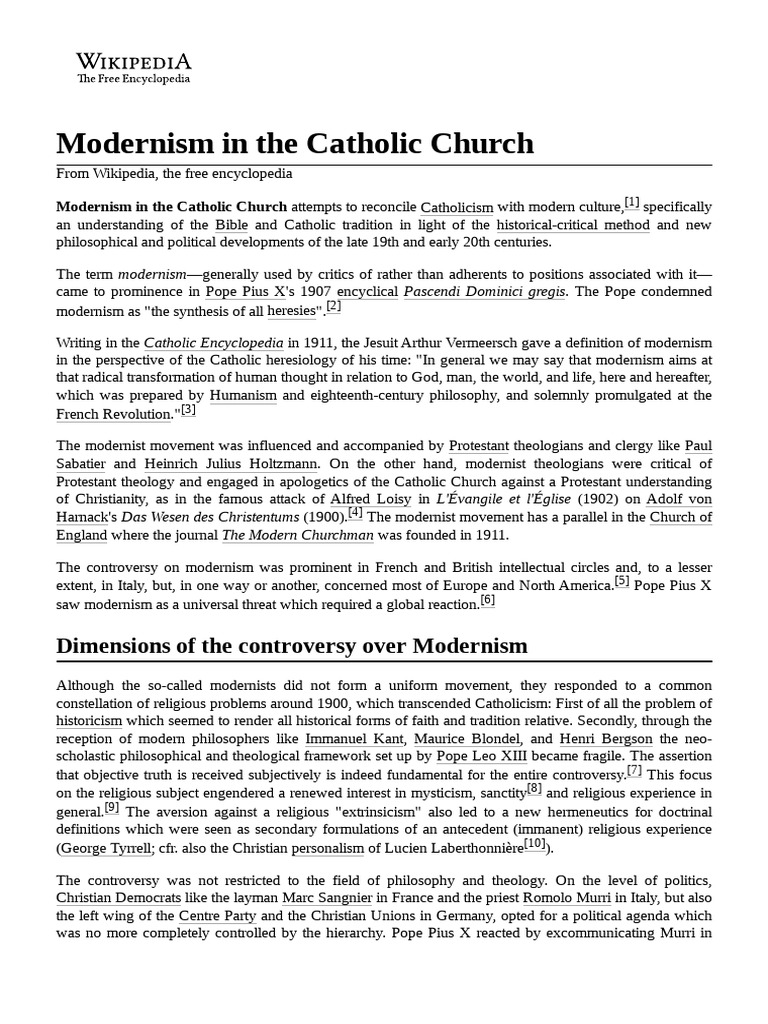 Modernism in The Catholic Church | PDF | Catholic Theology And Doctrine ...