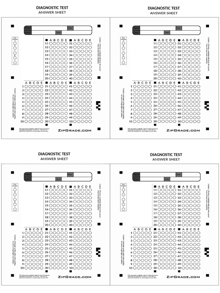 Diagnostic Test Answer Sheet | PDF