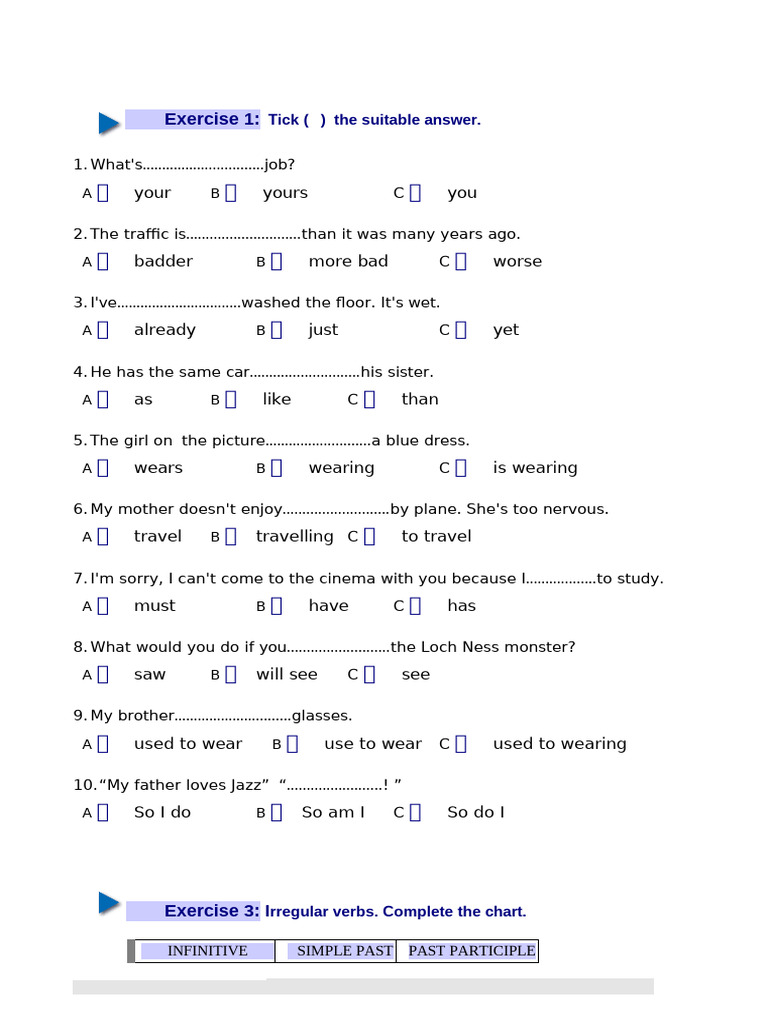 Exercises Tests Pre-Intermediate 1 | PDF | Language Mechanics ...
