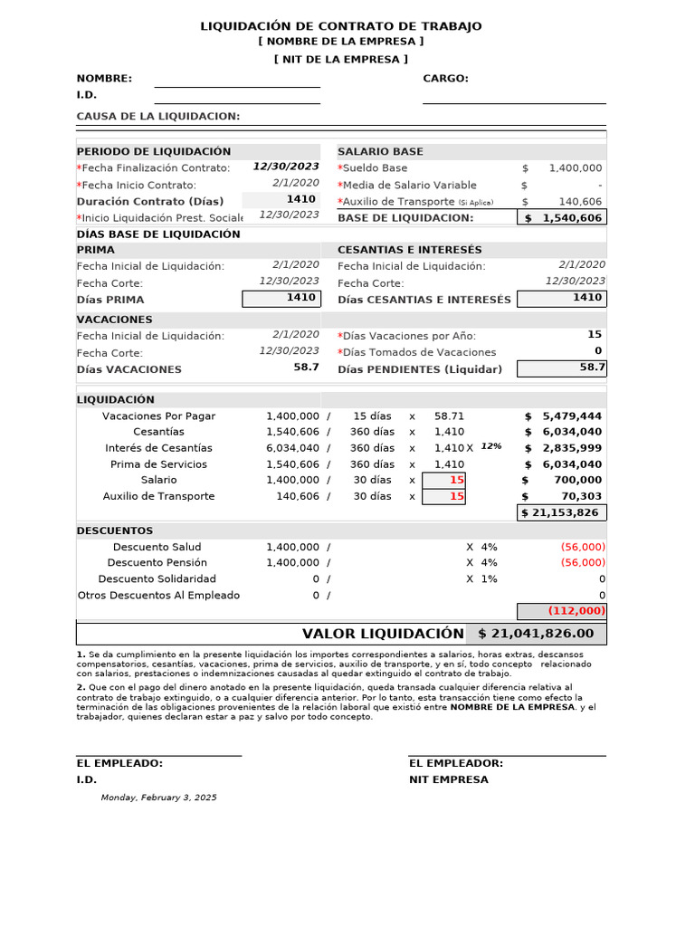 Liquidación de Contrato Laboral Detallada | PDF | Salario | Liquidación