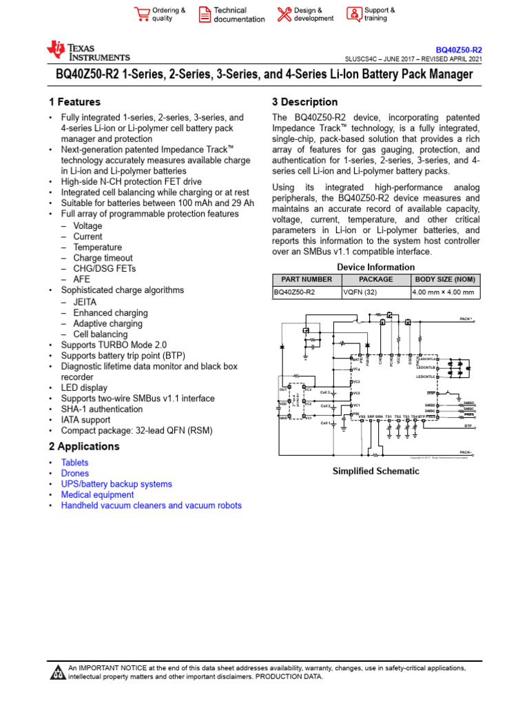 bq40z50 r2 | PDF | Electrostatic Discharge | Lithium Ion Battery