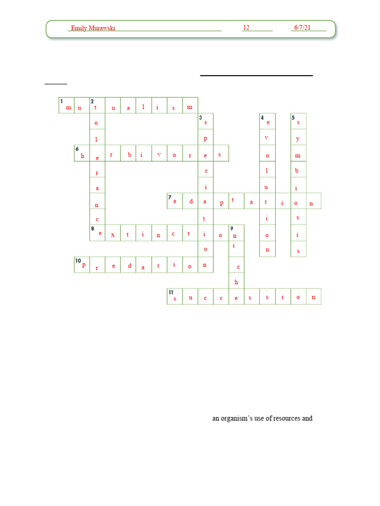 Ecology Vocabulary Crossword Review | PDF | Organisms | Food Web