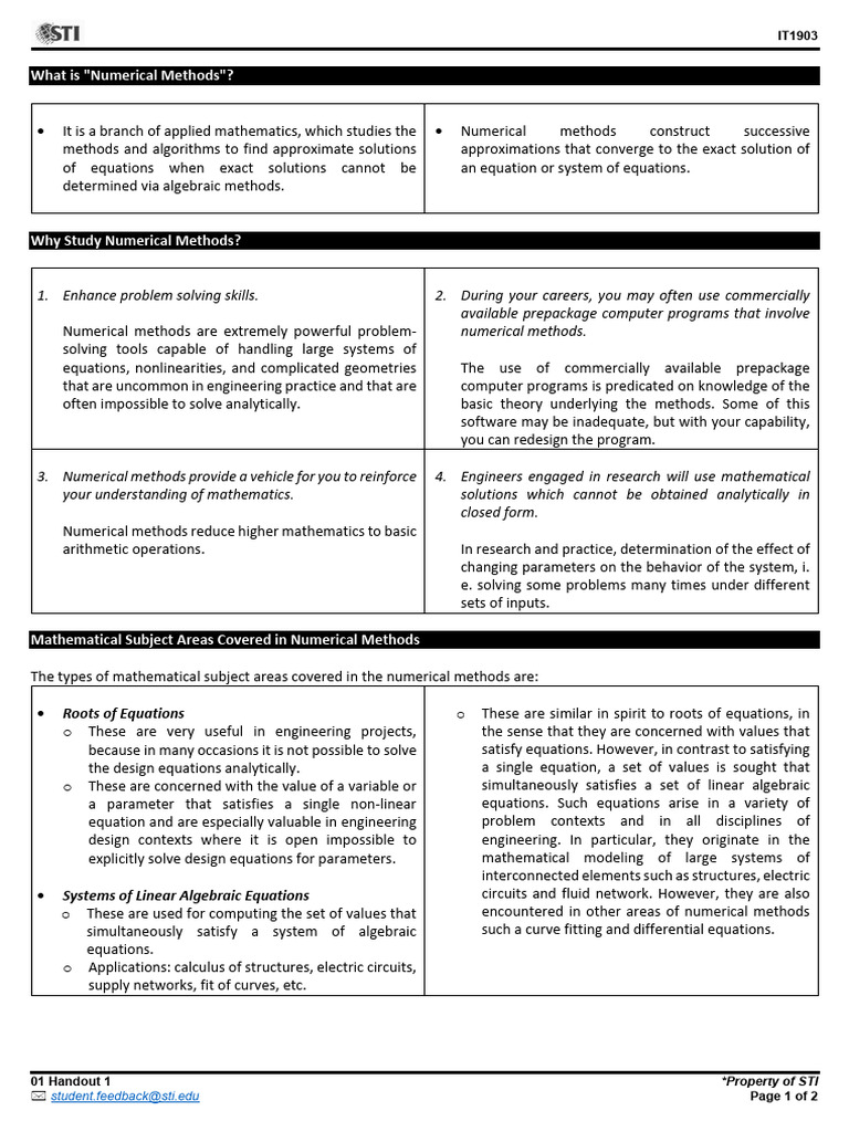 01 Handout 1 | PDF | Equations | Numerical Analysis