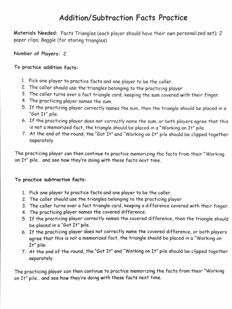 Addition Subtraction Facts Practice | PDF