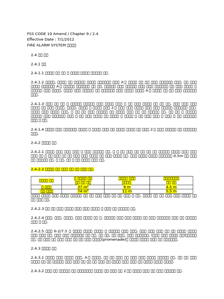 Fss Code 10 Amend Ch.9 2.4 Fire Alarm System 설치요건 | PDF