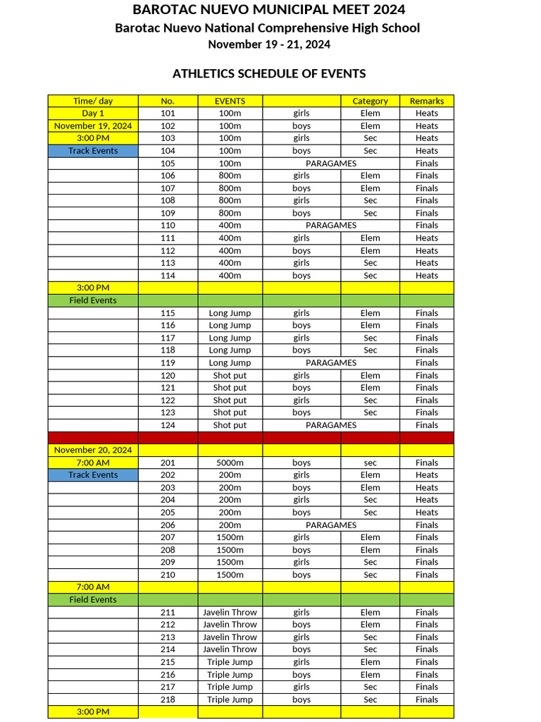 Schedule (1) | PDF | Track And Field | Games Of Physical Skill