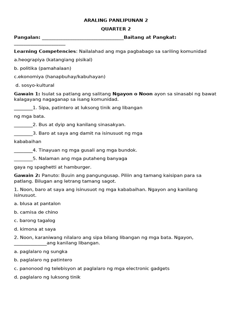 Learning Activity Sheets in Ap Quarter 2 Week 2 | PDF