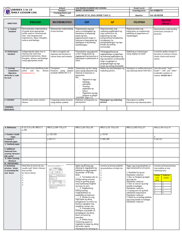 DLL - All Subjects 2 - Q3 - W7 | PDF