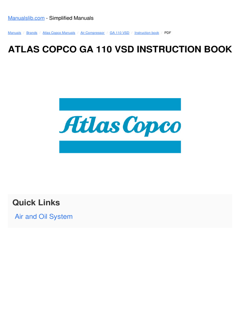 Atlas Copco Ga 110 VSD Instruction Book: Quick Links | PDF | Valve ...