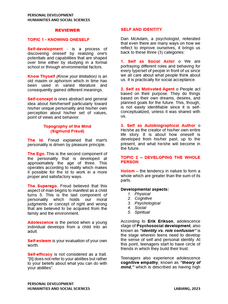 Personal Development Reviewer | PDF | Bulimia Nervosa | Adolescence