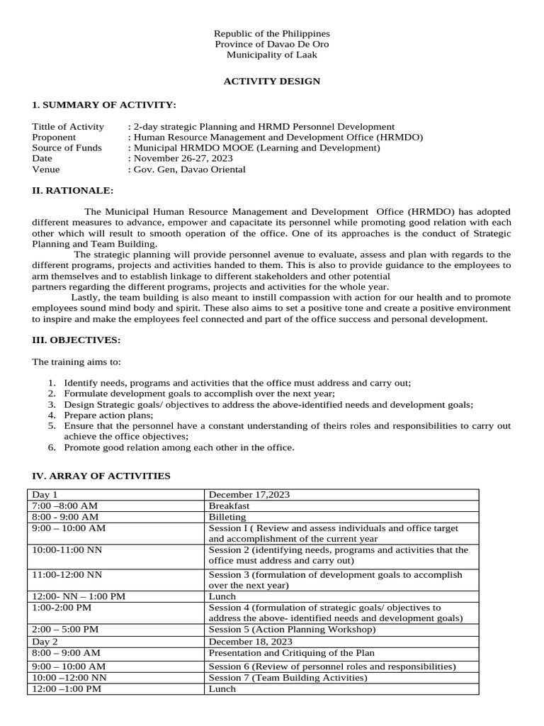 Strategic Planning & Team Building Event | PDF | Strategic Planning ...