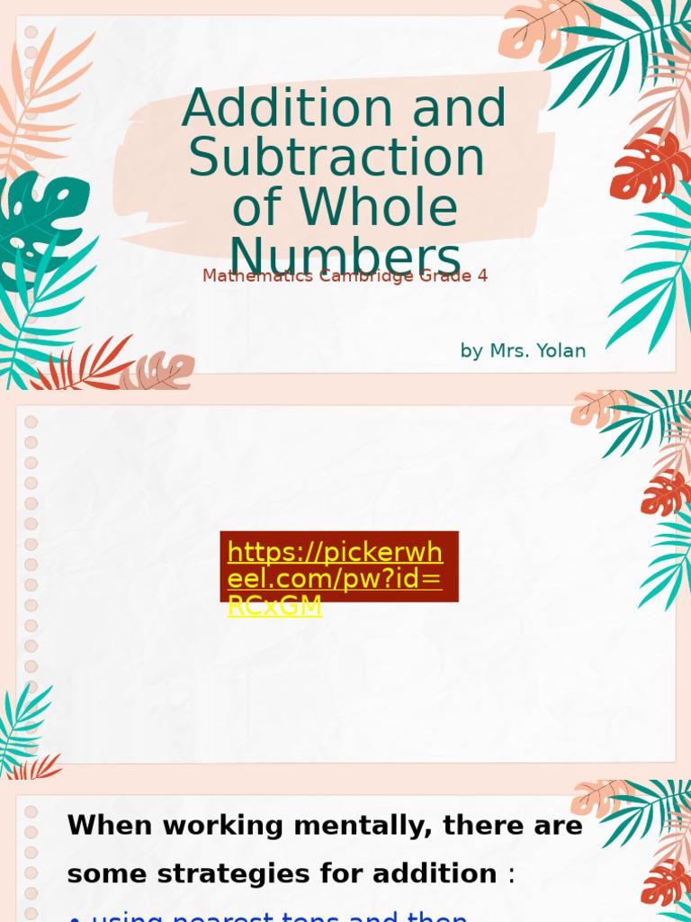 Addition & Subtraction of Whole Numbers | PDF
