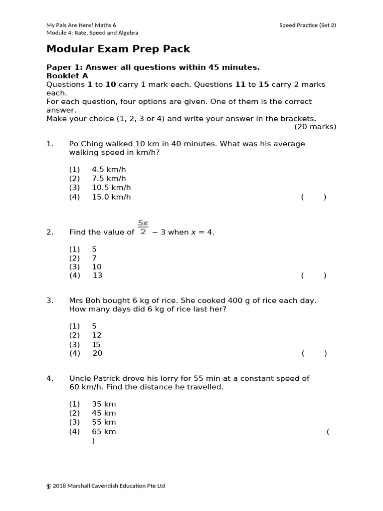 ModPack 04 Rate, Speed and Algebra Speed Practice Set2 | PDF | Speed