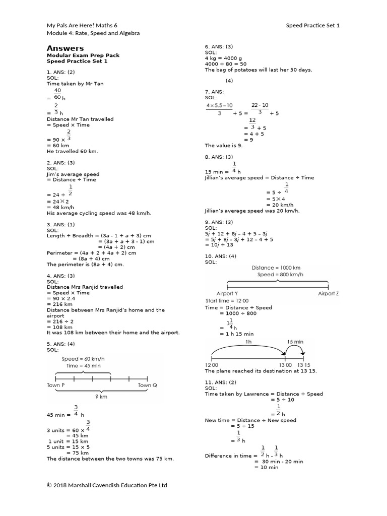 ModPack 04 Rate, Speed and Algebra Speed Practice Set1 Ans | PDF | Speed | Length