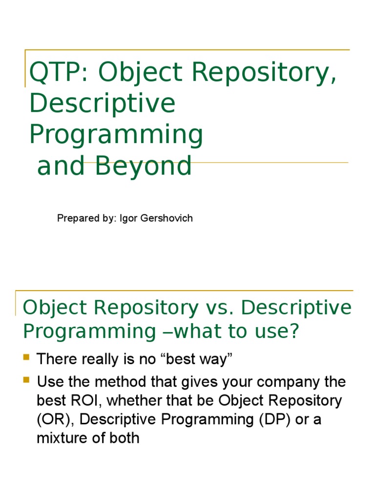 Qtp Object Repository Descriptive Programming And Beyond Pdf Software Testing Regular 