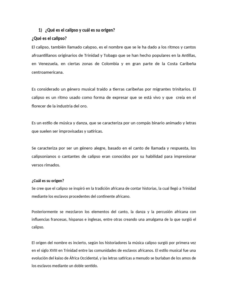 Qué es el calipso y cuál es su origen | PDF
