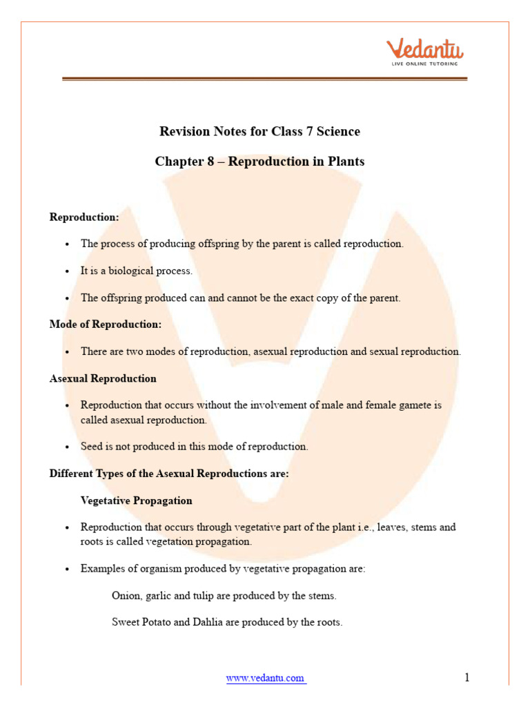 CBSE Science Chapter 8 Reproduction in Plants Class 7 Notes FREE PDF ...