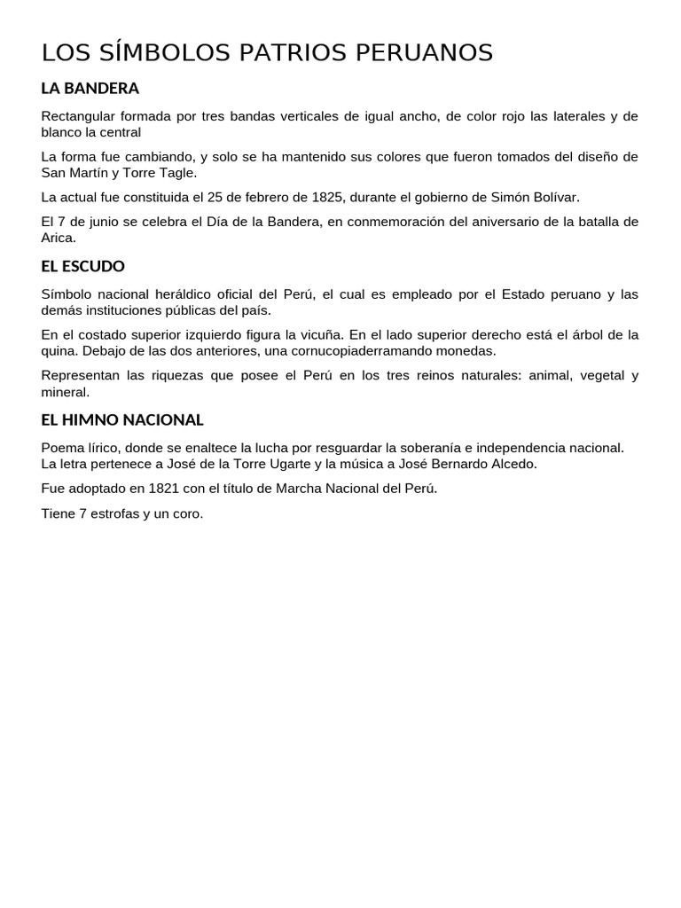 Símbolos Patrios del Perú | PDF