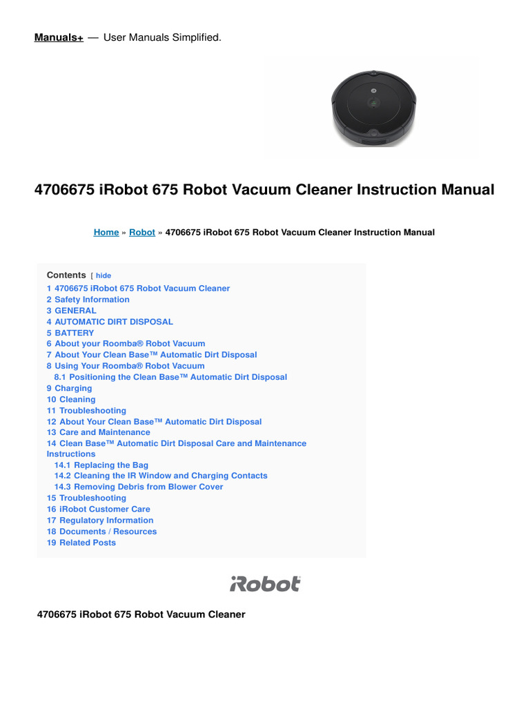 Irobot 675 Robot Vacuum Cleaner Manual | PDF | Radio | Waste Management
