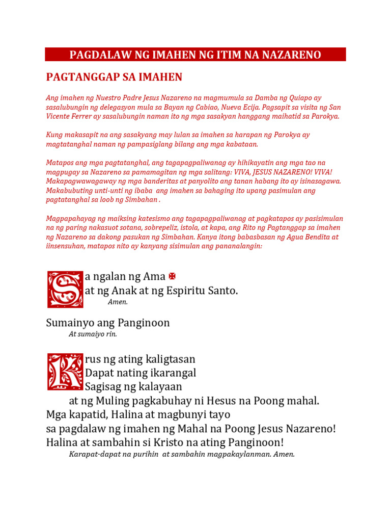 Liturgy 101 Pagdalaw NG Nazareno | PDF