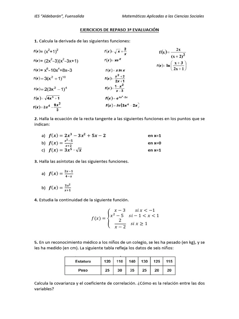 Ejercicios de Repaso 3 Evaluación | PDF