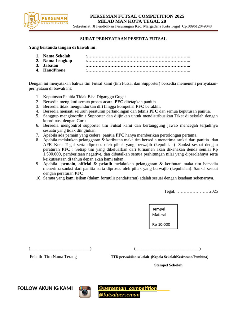 Formulir PFC 2025 | PDF